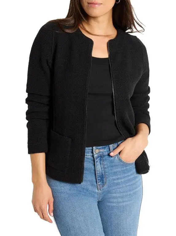 NIC+ZOE Knit & Woven Zip Front Jacket - Black Onyx