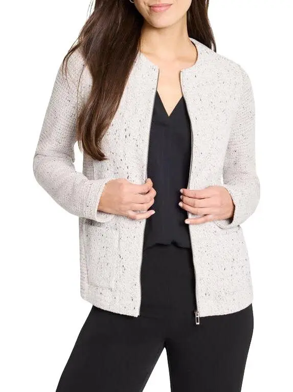NIC+ZOE Knit & Woven Zip Front Jacket - Sugar Cookie