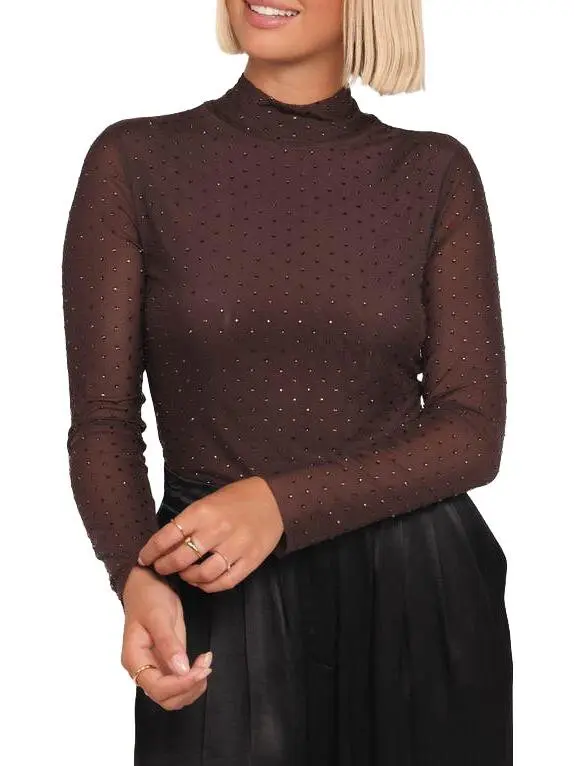 PETAL & PUP Alejandra Embellished Mesh Top - Dark Chocolate