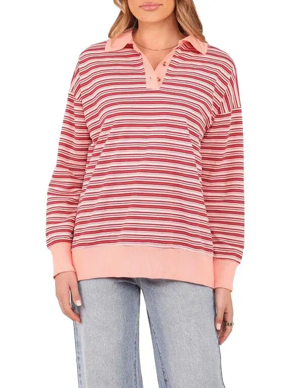 PETAL & PUP Beau Stripe Long Sleeve Polo - Pink Stripe