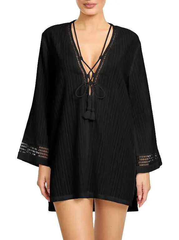 Robin Piccone Marina Lace-up Cover-up Tunic - Black