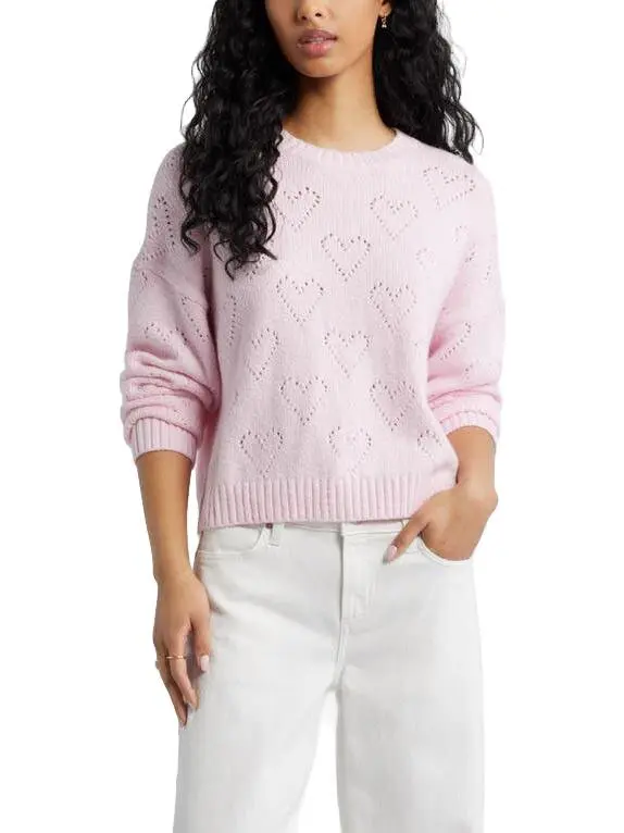 Bp. Pointelle Heart Cotton Blend Sweater - Pink Soda