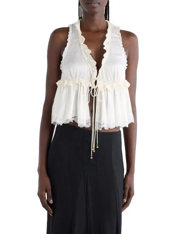 Chloé Lace Trim Tie-front Silk Top - Iconic Milk