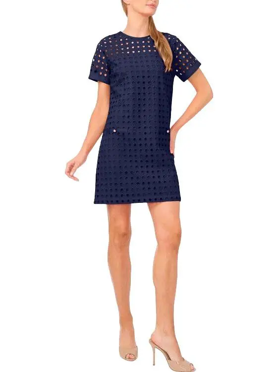 CECE DUPRAZ Circle Eyelet Shift Dress - Classic Navy
