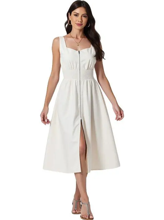 MODENAIRE Sleeveless Midi Dress With Smocked Waist - Ivory