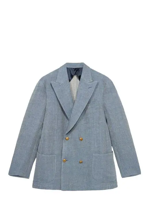 FORTELA David Double-breasted Linen Blend Jacket - Sky