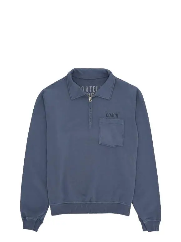 FORTELA Yale Brushed Jersey Quarter Zip Sweatshirt - Indigo Rinse