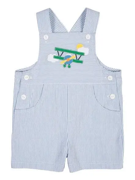 FLORENCE EISEMAN Seersucker Shortall With Appliqu - Blue/white