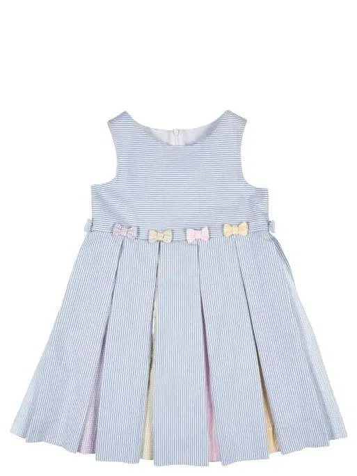 FLORENCE EISEMAN Striped Seersucker Pleated Dress With Bows - Multi