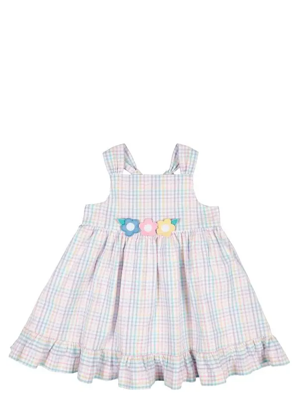 FLORENCE EISEMAN Plaid Seersucker Dress With Appliqué Flowers - Multi