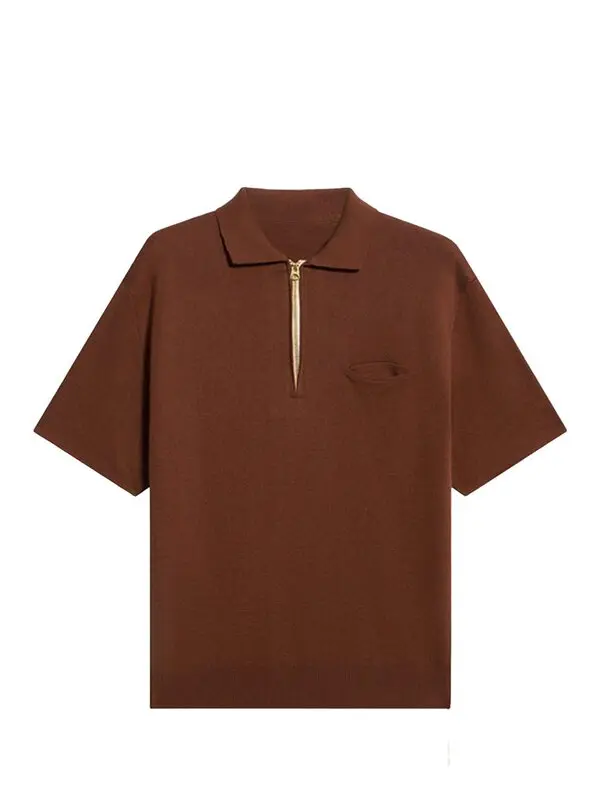 FORTELA Laight 3/4 Zip Short Sleeve Polo - Brown