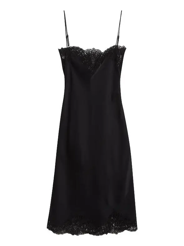 Stella McCartney Lace Trim Satin Slipdress - Black