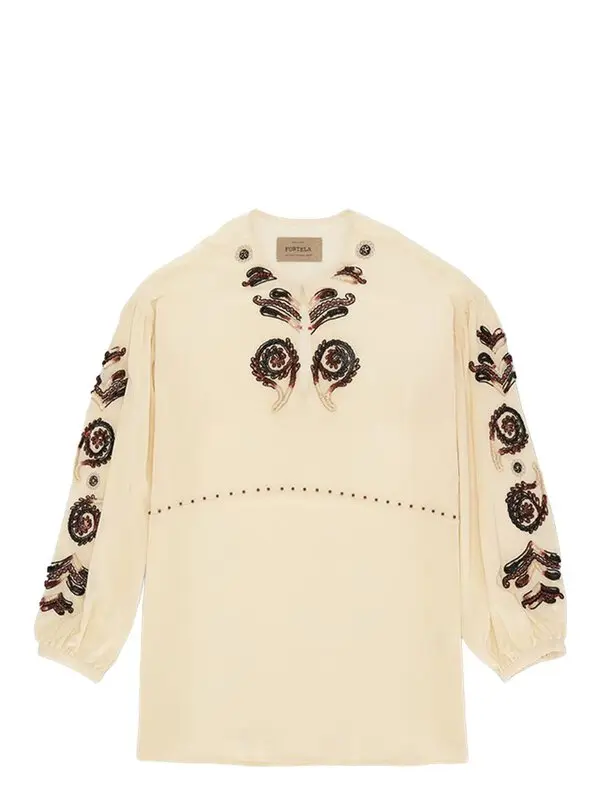 FORTELA Allegra Embroidered Silk Shirt - Milk