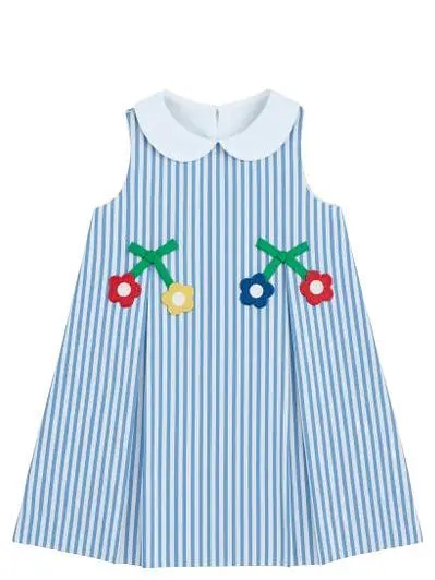 FLORENCE EISEMAN Striped Seersucker Dress With Appliqués - Royal/wht