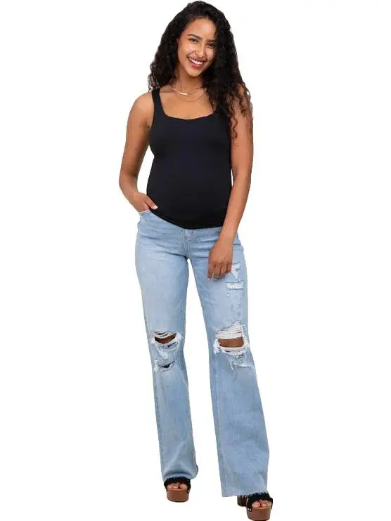 PINKBLUSH 90's Vintage Super High Rise Flare Maternity Jeans - Light Blue