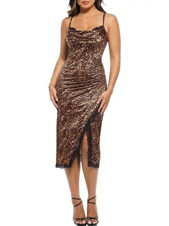 POPILUSH Sculpting Floral-print Midi Dress - Leopard