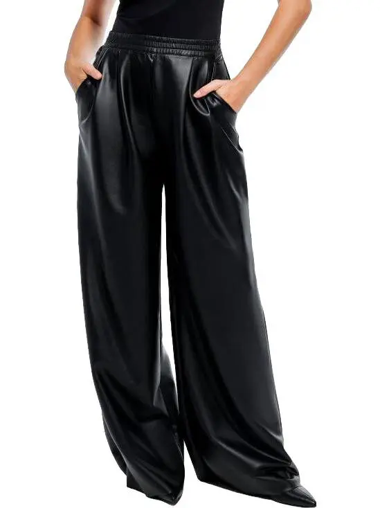 POPILUSH Faux Leather High-waisted Wide Leg Pants - Classic Black