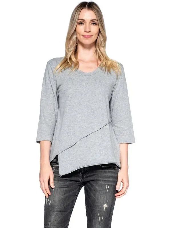 WILT CLOTHING Crewneck 3/4 Sleeve Cross Over Hem Shirt - Grey Heather