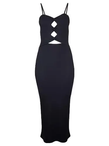 LEZAT Cutout Detail Ribbed Maxi Dress - Black