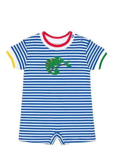 FLORENCE EISEMAN Stripe Knit Shortall With Appliqu - Royal/white