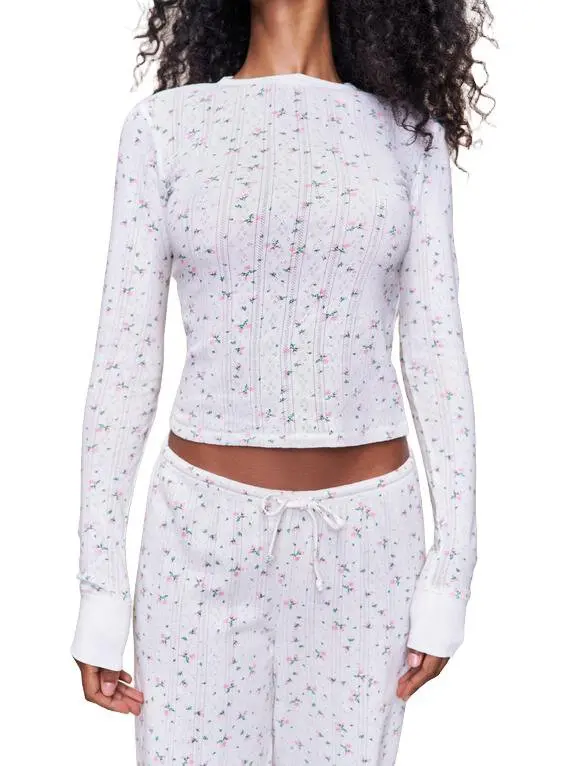 GUIZIO Floral Print Fitted Long Sleeve Top - Sweet Petal