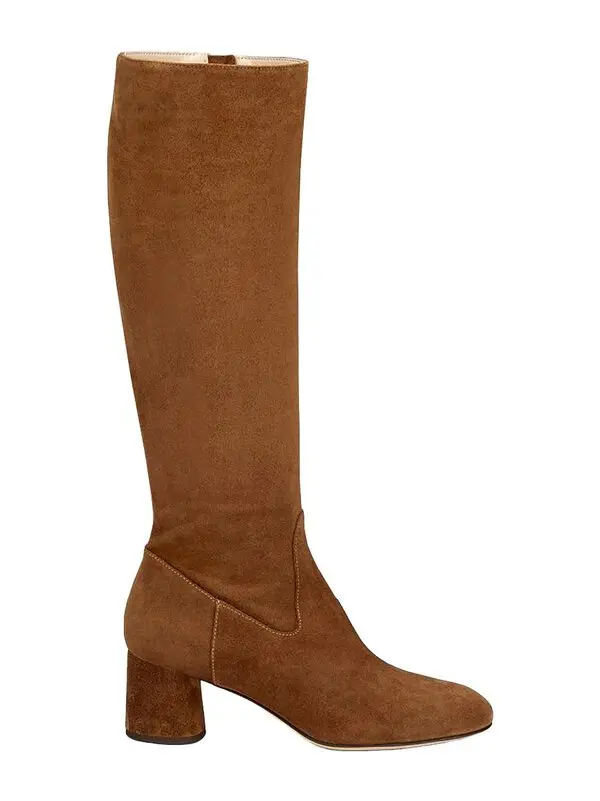 Agl Lorette Velour Boot With Heel - Cognac