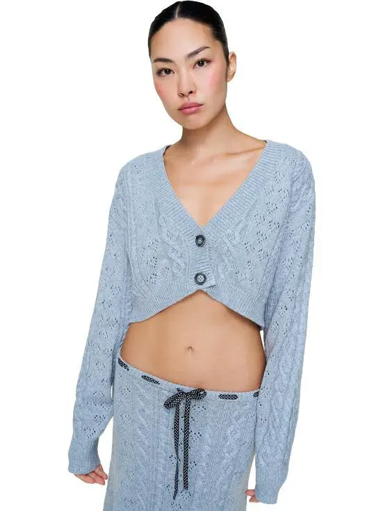 GUIZIO Noah Wool Cable Crop Cardigan - Heather Grey