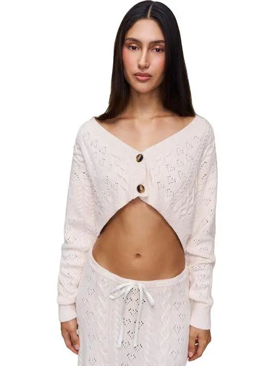 GUIZIO Noah Wool Cable Crop Cardigan - Snow White