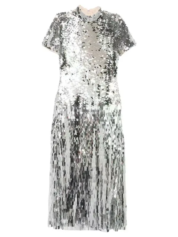 SELF-PORTRAIT Sequin Embellished Midi Dress - Silver