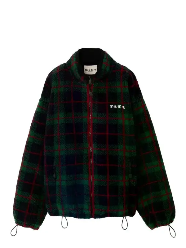 Miu Miu Checkered Teddy Fleece Jacket - Green