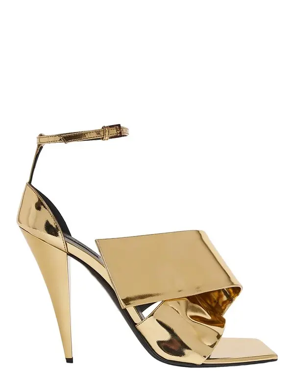 Givenchy Twisted Ribbon Metallic Leather Sandals - Golden