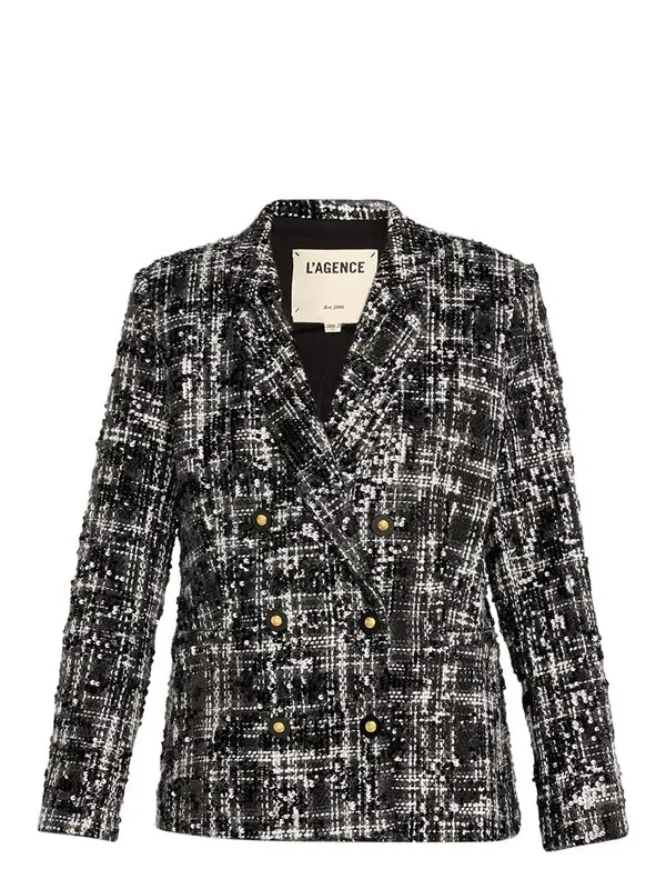 L'Agence Colin Sequined Tweed Blazer - Black/ivory