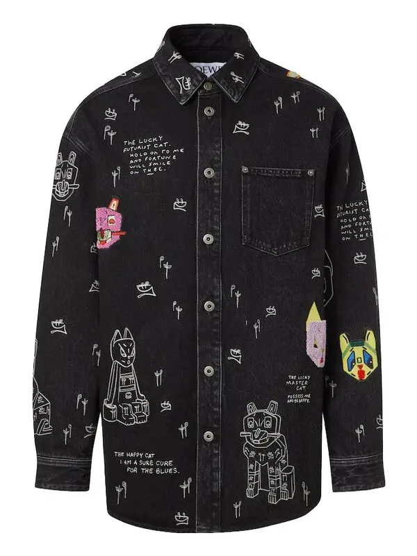 Loewe X Louis Wain Embroidered Denim Overshirt - Black