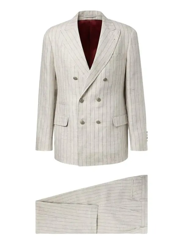 Brunello Cucinelli Pinstripe Linen Suit - Beige