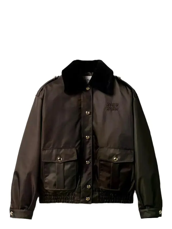 Miu Miu Padded Oversized Military Jacket With Shearling Collar - Brown