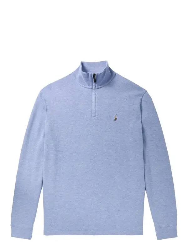 Polo Ralph Lauren Logo-embroidered Cotton Half-zip Sweater - Blue