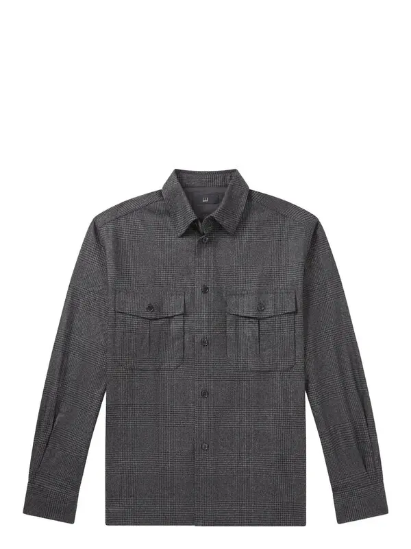 Dunhill Prince Of Wales Checked Wool And Cashmere-blend Overshirt - Gray