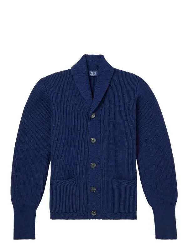 William Lockie Shawl-collar Ribbed Cardigan - Blue