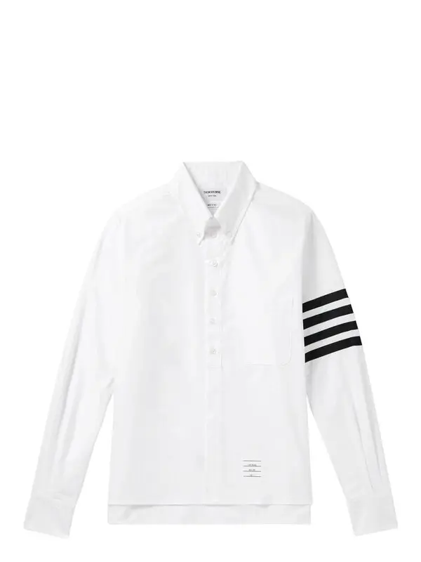 Thom Browne Button-down Collar Striped Cotton Oxford Half-placket Shirt - White