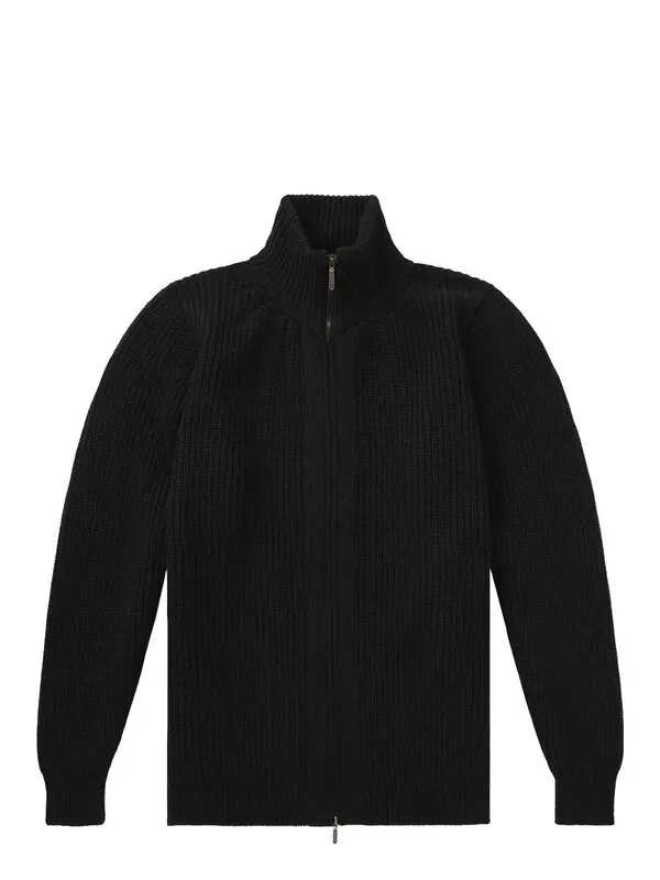 William Lockie Zack Ribbed Cashmere Cardigan - Black