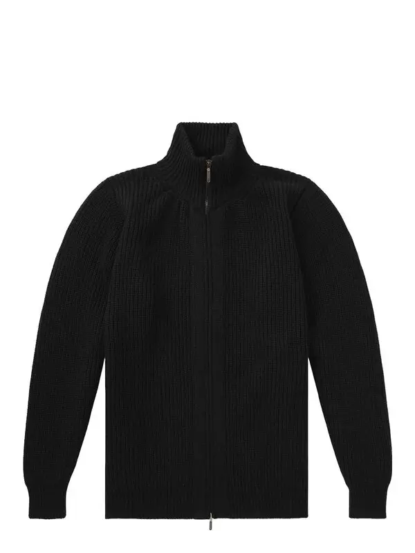 William Lockie Zack Ribbed Cashmere Cardigan - Black