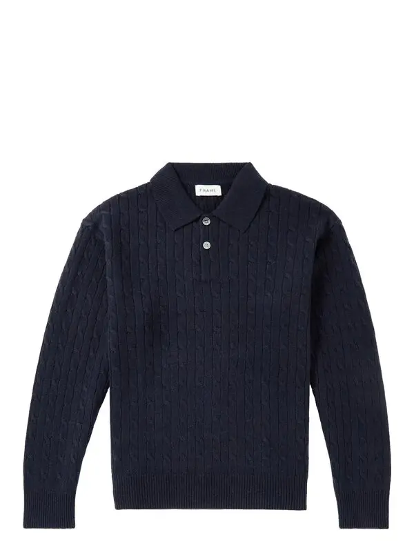 FRAME Cable-knit Wool And Cashmere-blend Polo Sweater - Blue