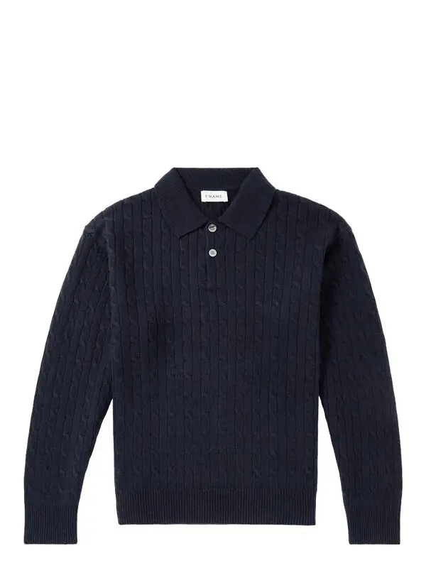 FRAME Cable-knit Wool And Cashmere-blend Polo Sweater - Blue