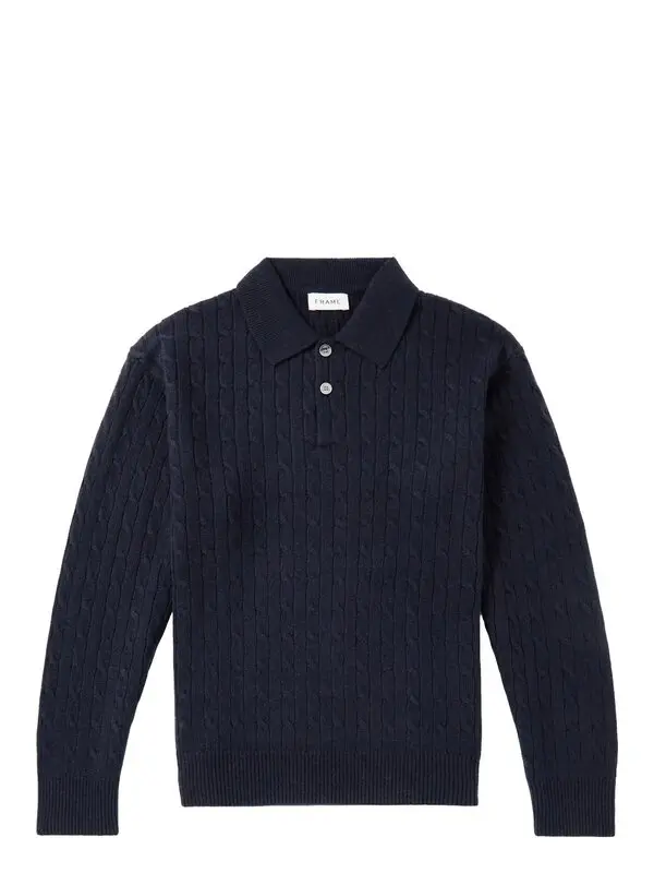 FRAME Cable-knit Wool And Cashmere-blend Polo Sweater - Blue
