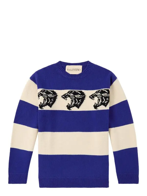 Valentino Garavani Striped Jacquard-knit Wool Sweater - Blue