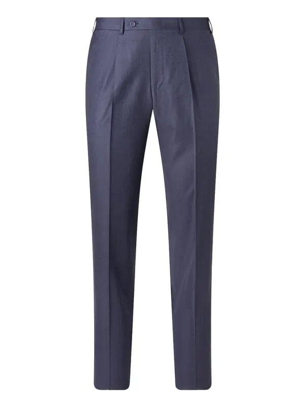 Canali Straight-leg Pleated Stretch-wool And Cashmere-blend Suit Trousers - Blue