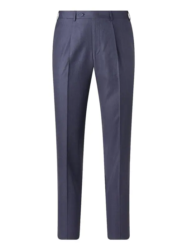Canali Straight-leg Pleated Stretch-wool And Cashmere-blend Suit Trousers - Blue
