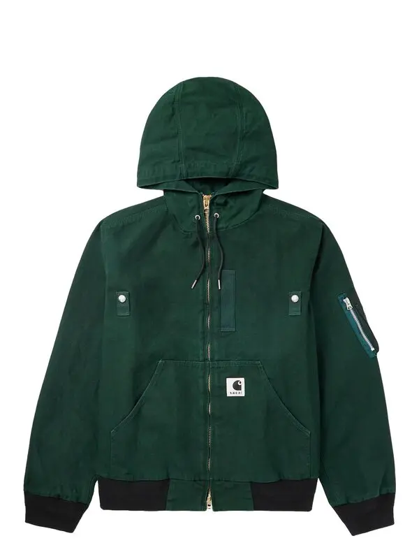 Sacai Carhartt Wip Jersey-trimmed Cotton-canvas Hooded Blouson Jacket - Green