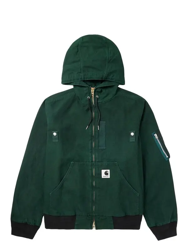 Sacai Carhartt Wip Jersey-trimmed Cotton-canvas Hooded Blouson Jacket - Green