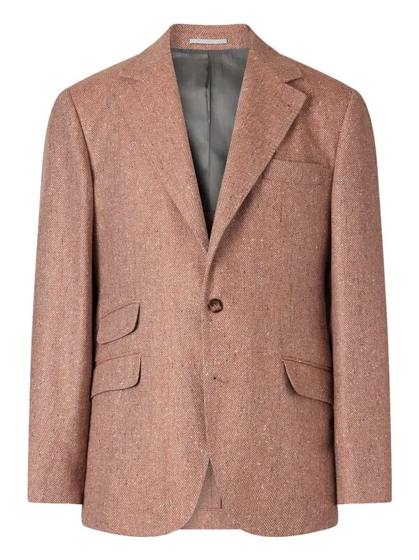 Brunello Cucinelli Herringbone Wool And Cashmere-blend Blazer - Neutrals